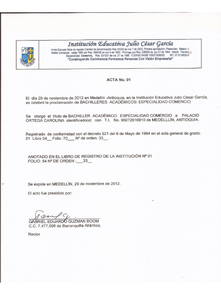 Acta de Grado-Bachiller | PDF