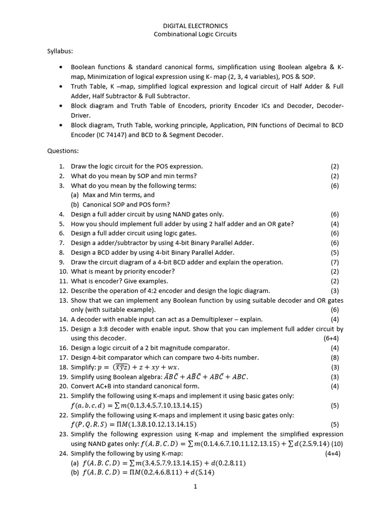 Combinational Logic Circuits Guide | PDF | Subtraction | Computer ...