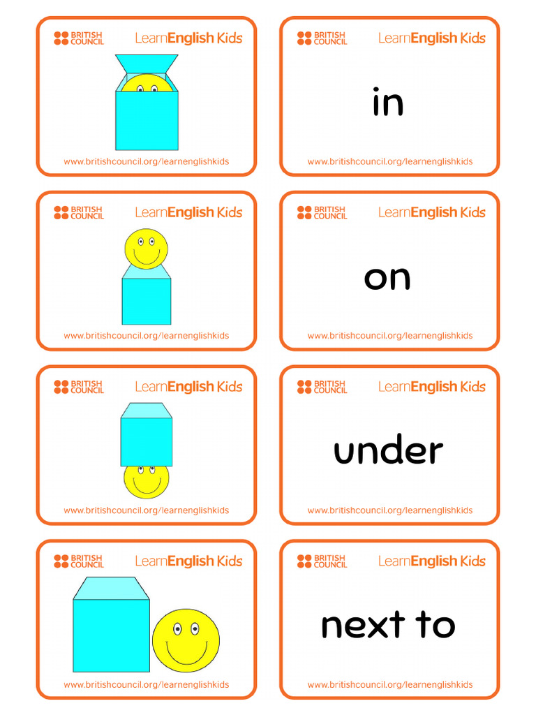 Flashcards Prepositions of Place 2018 | PDF