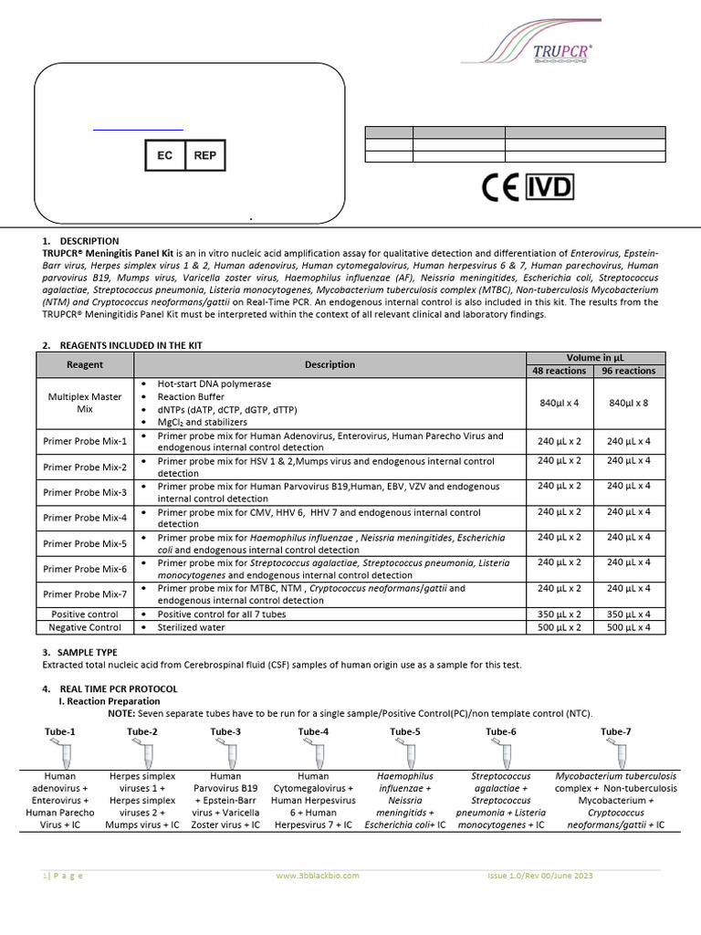 TRUPCR Meningitis Panel Kit CEIVD One Page V-1.0, R-0 | PDF ...