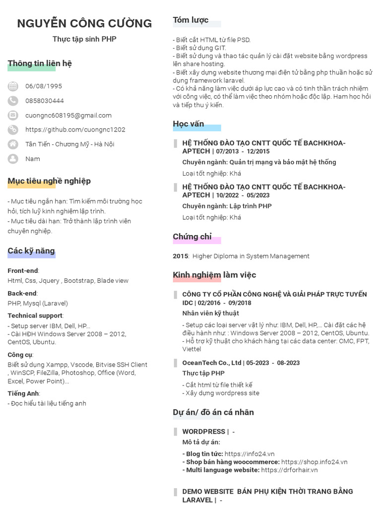 Intern PHP Nguyen Cong Cuong | PDF