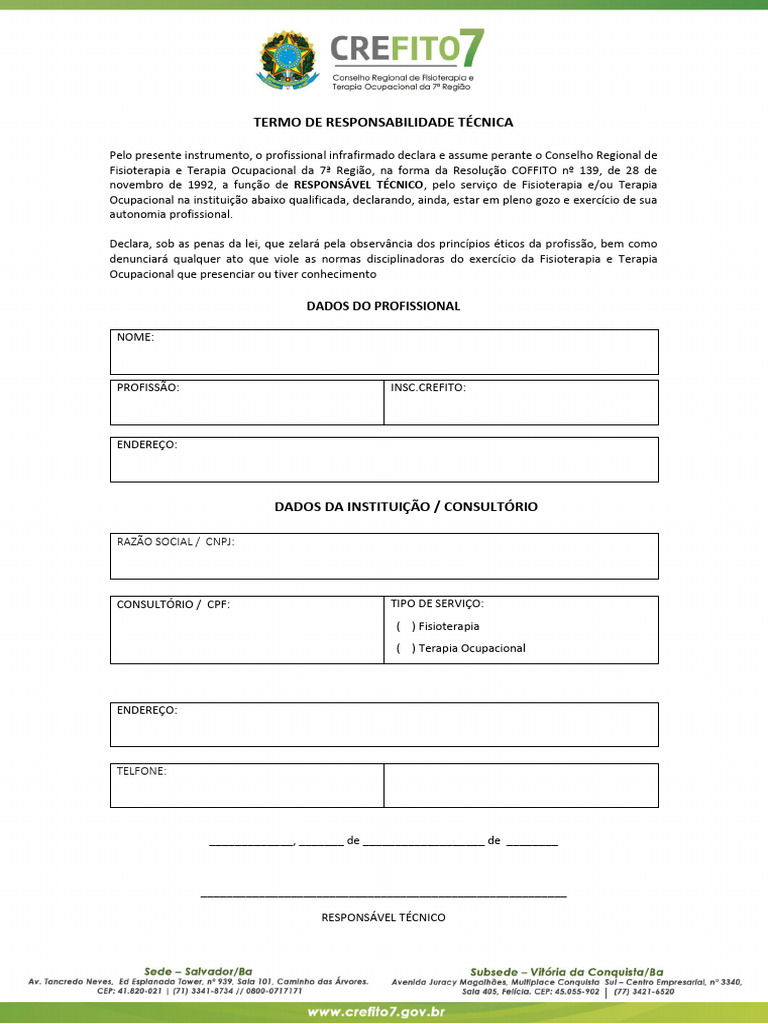 Termo de Responsabilidade Técnica 2019 | PDF