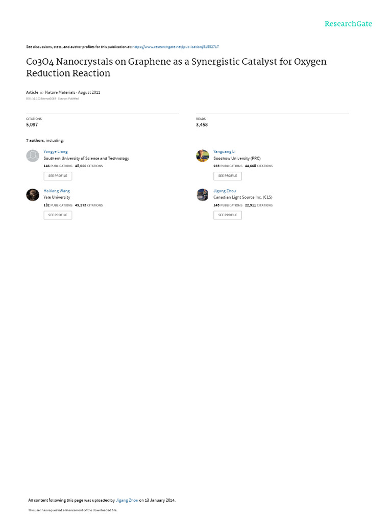 Co3O4 Nanocrystals On Graphene As A Synergistic CA | PDF | Catalysis ...