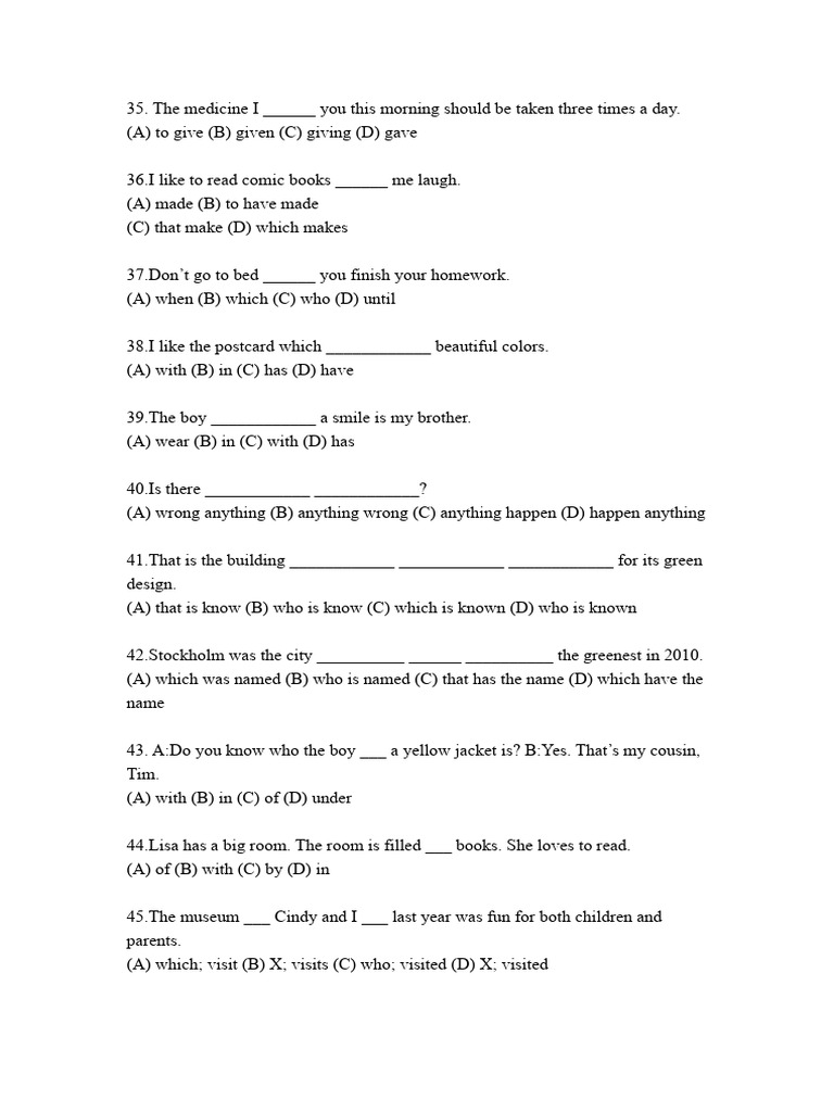 English Grammar Multiple Choice Quiz | PDF
