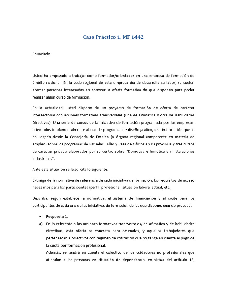 Caso Practico Tema 1 MF1442 | PDF | Educación vocacional | Desempleo