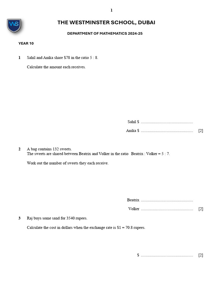 Year 10 Math Problems and Solutions | PDF | Area | Circle