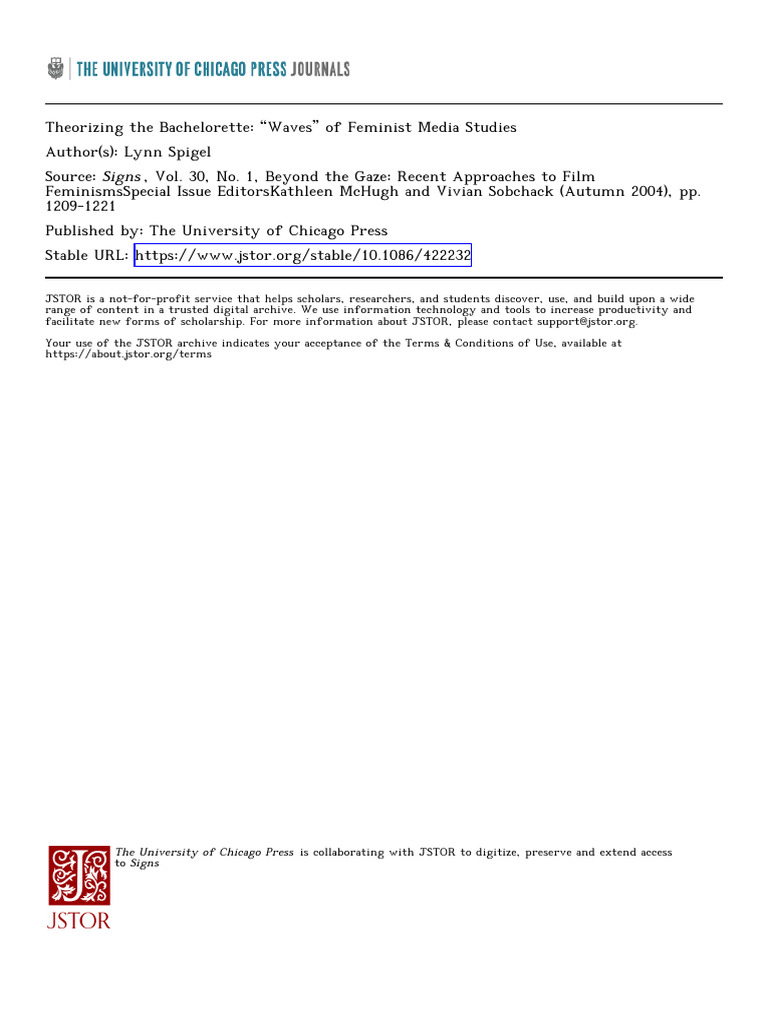 Spigel TheorizingBacheloretteWaves 2004 | PDF | Feminism | Gender Studies