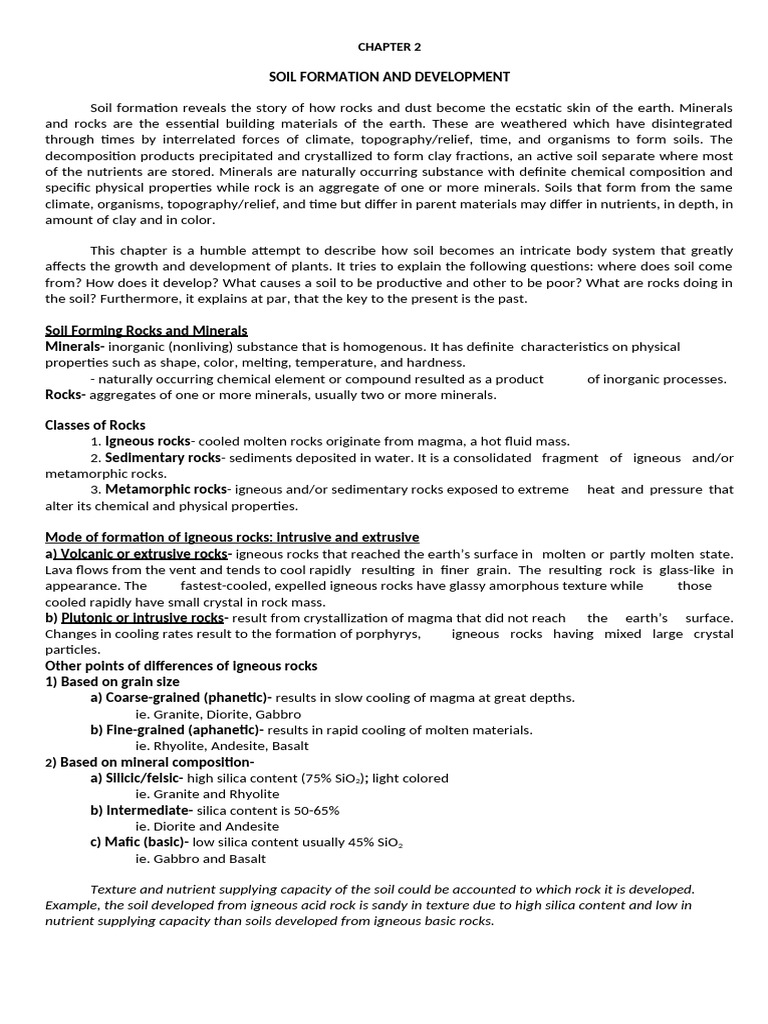 CHAPTER 2 Soil Formation Devt .Rocks Minerals | PDF | Igneous Rock | Rock (Geology)