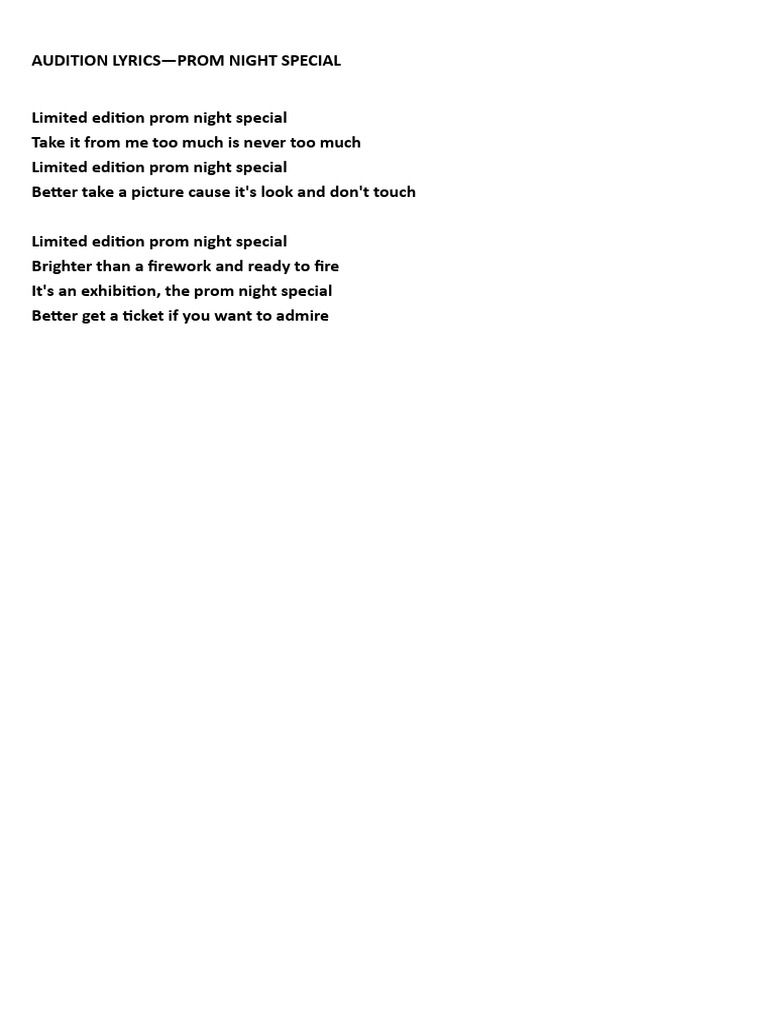 Lyrics - Prom Night Special | PDF