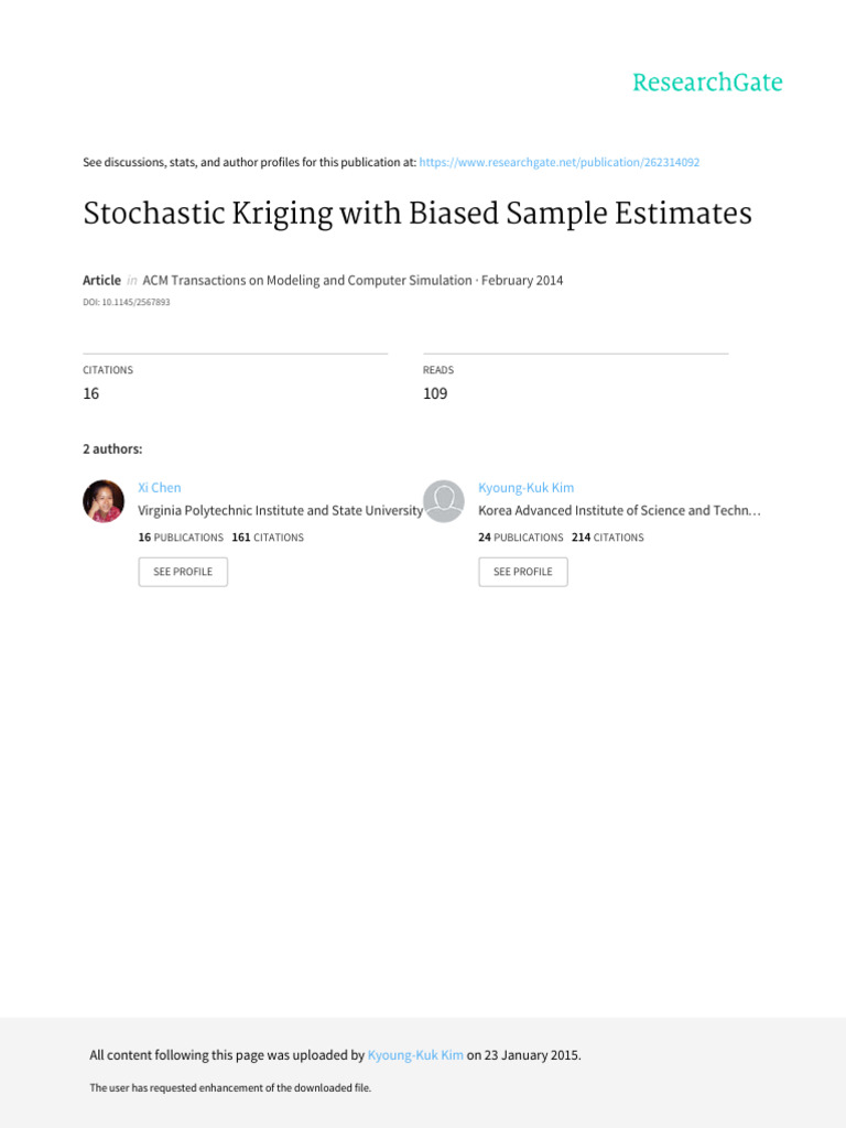 Kk Kim 2014 Stochastic Kriging Pdf Simulation Experiment