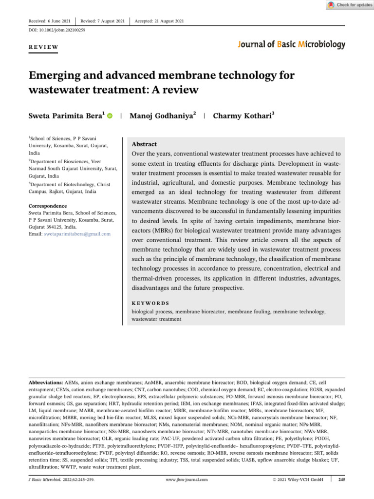 Advanced Membrane Tech for Wastewater | PDF | Membrane | Membrane ...