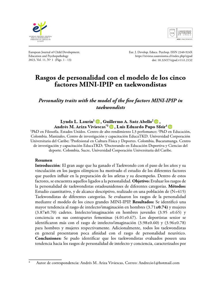 Rasgos de Personalidad Con El Modelo de Los Cinco Factores MINI-IPIP en ...