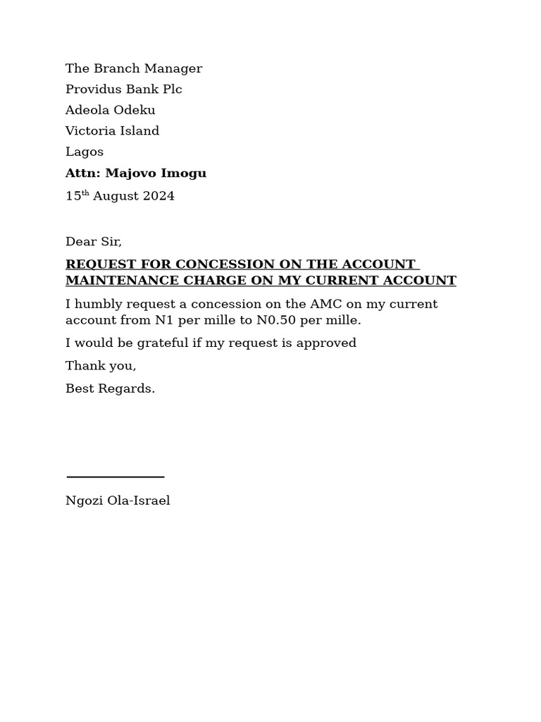 Request for Account Charge Concession | PDF