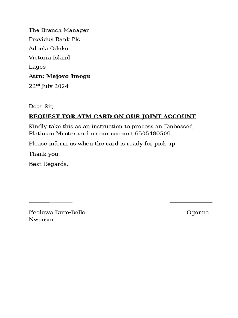 Atm Card Request | PDF