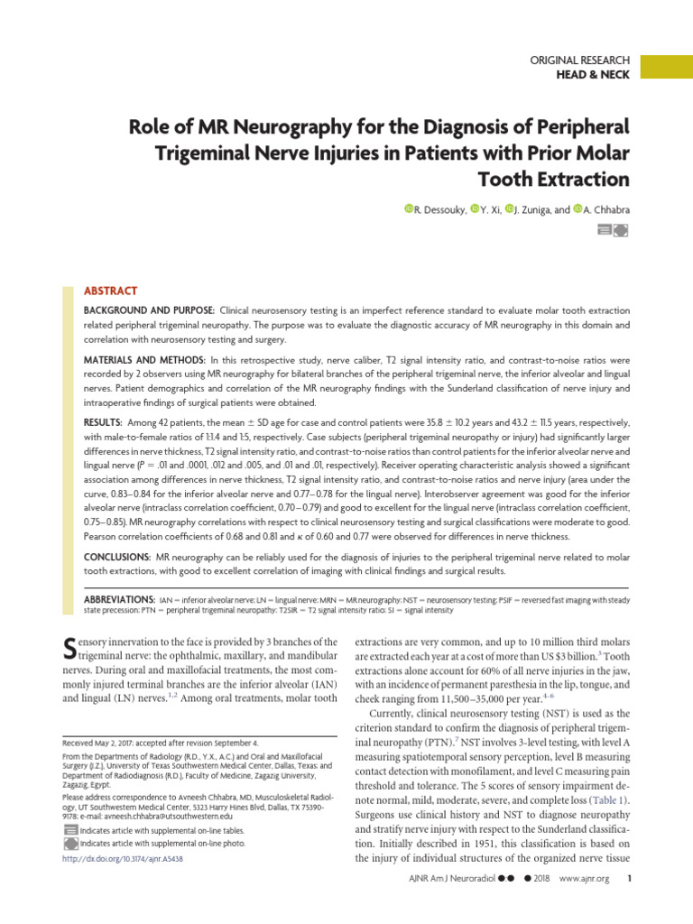 Role of MR Neurography For The Diagnosis of Peripheral Trigeminal Nerve ...