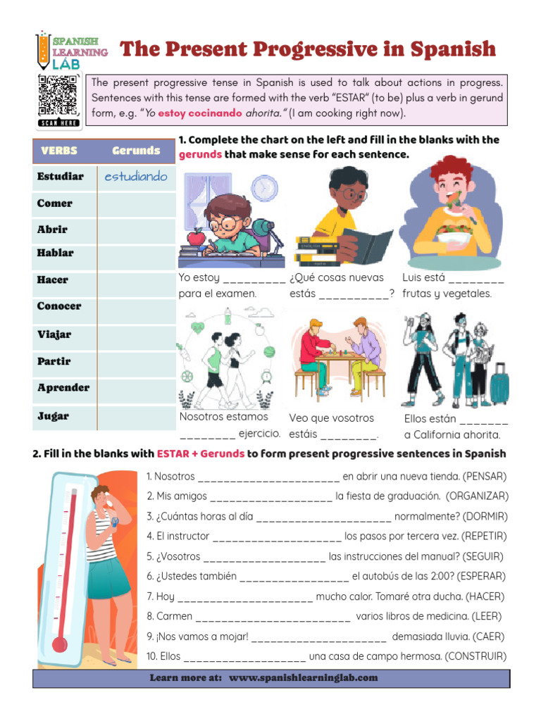 The Present Progressive in Spanish PDF Worksheet | PDF