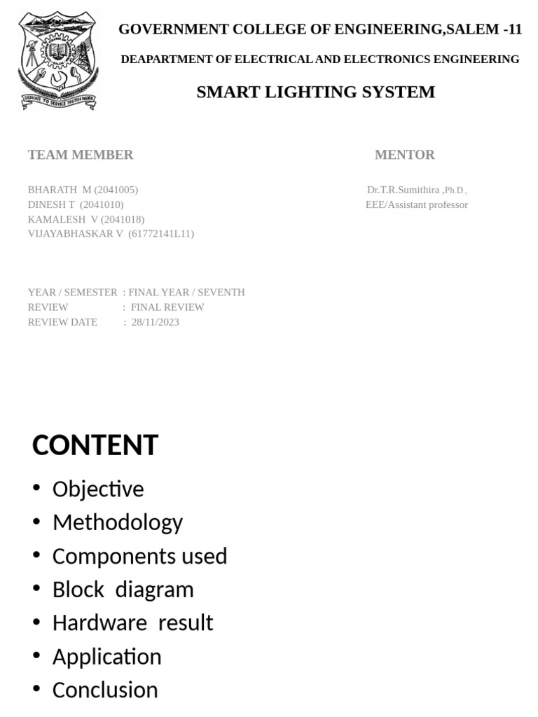 Team 1-Smart Lighting System | PDF | Lighting | Energy Conservation