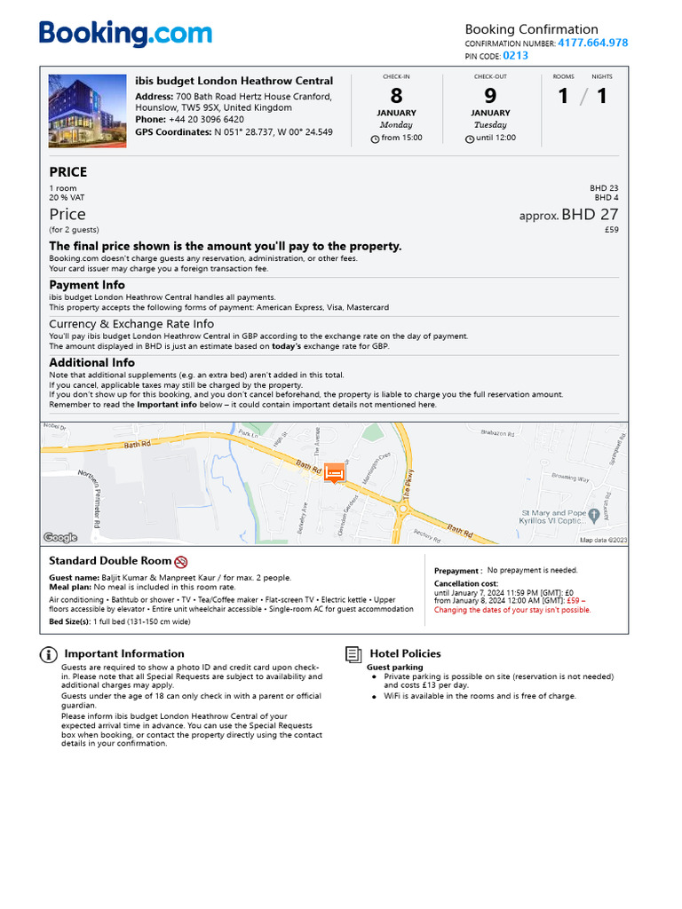 ibis Budget Heathrow Hotel Booking Info | PDF | Payments | Exchange Rate