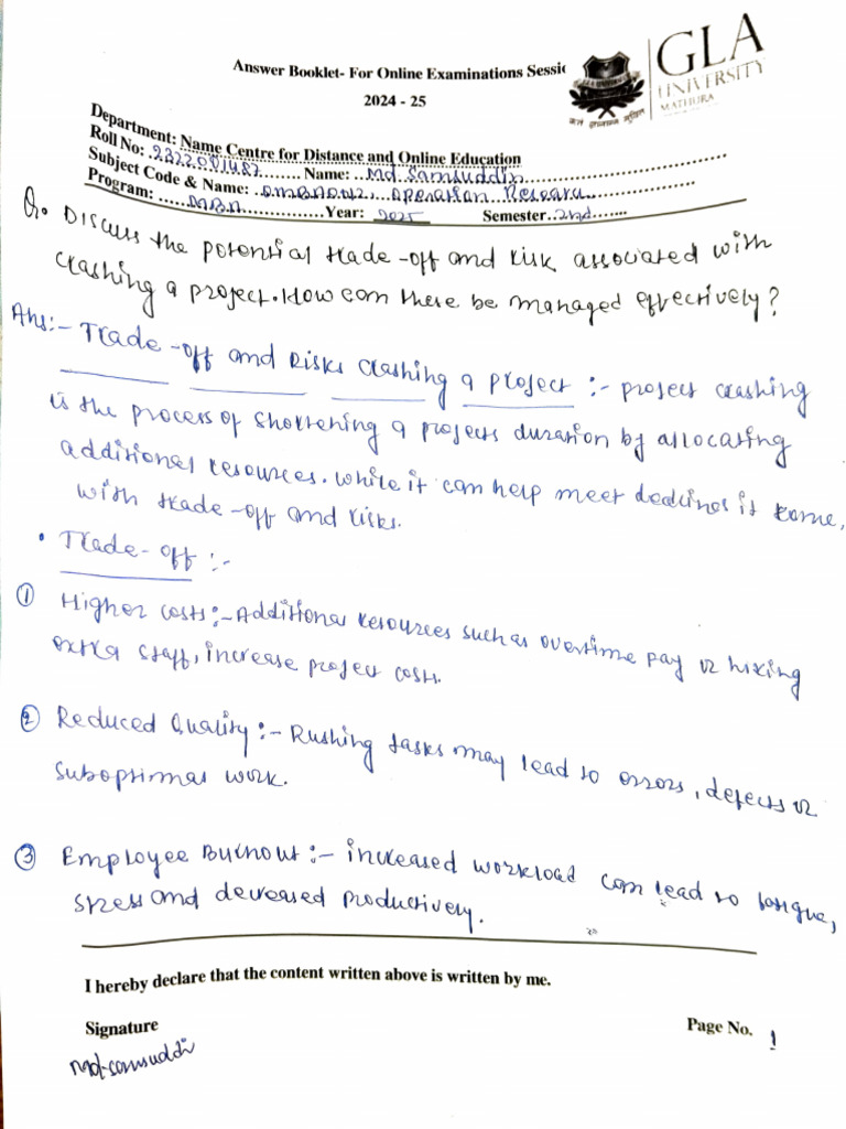 Online Exam Answer Booklet 2024-25 | PDF