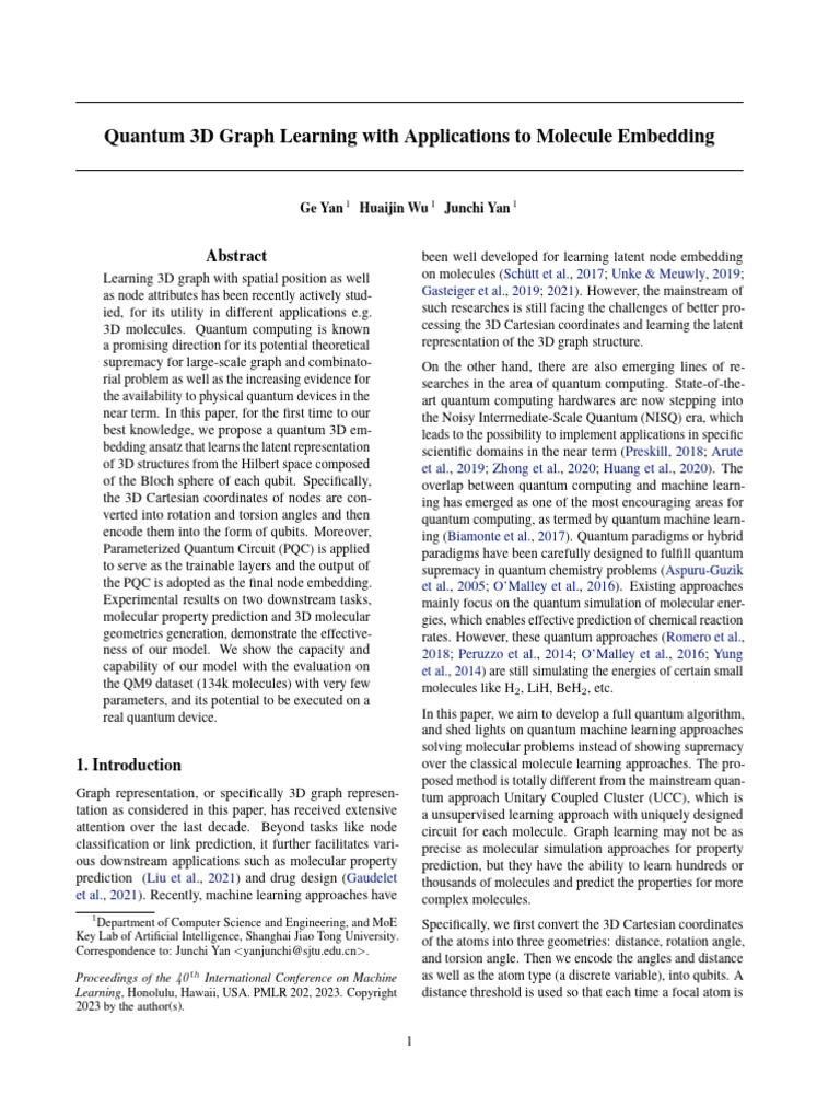Quantum 3D Graph Learning With Applications To Molecule Embedding | PDF | Quantum Computing ...