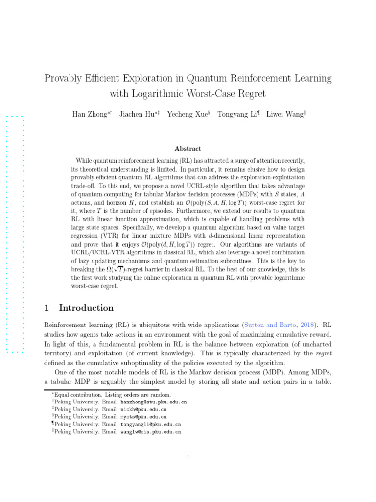 Provably Efficient Exploration in Quantum Reinforcement Learning With Logarithmic Worst-Case ...