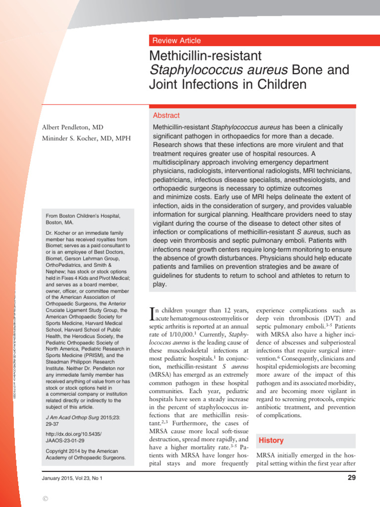 2015 - Methicillin-resistant Staphylococcus aureus Bone and Joint Infections in Children | PDF ...
