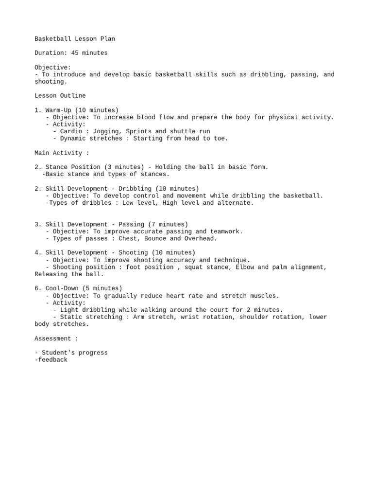 Basic Basketball Skills Lesson Plan | PDF