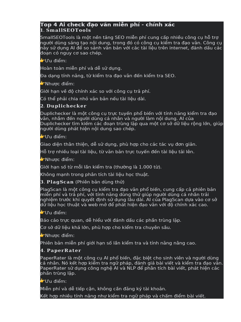 Top 4 Ai check đạo văn miễn phí - chính xác | PDF