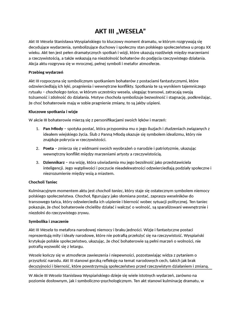 AKT III, Wesele, kl.3 LO | PDF