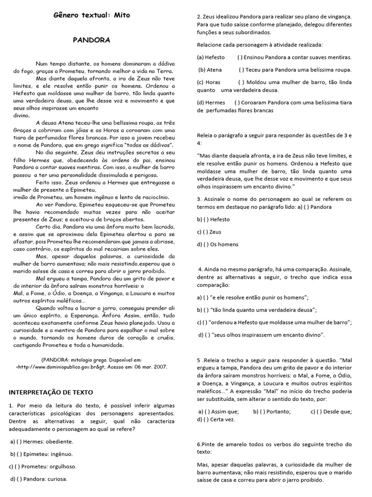 Mito de Pandora: Curiosidade e Vingança | PDF | Prometeu