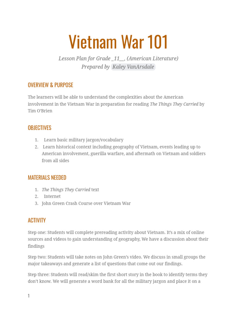 Lesson Plan Vietnam | PDF