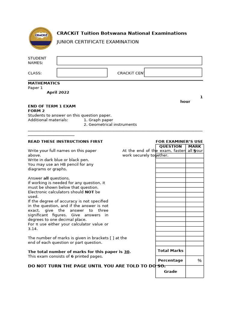 Form 2 Paper 1 End of Term 1 2022 | PDF | Numbers | Significant Figures