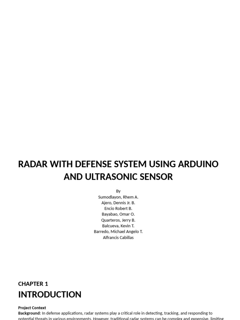 Radar With Defense System Using Arduino and Ultrasonic Sensor | PDF | Radar | Arduino