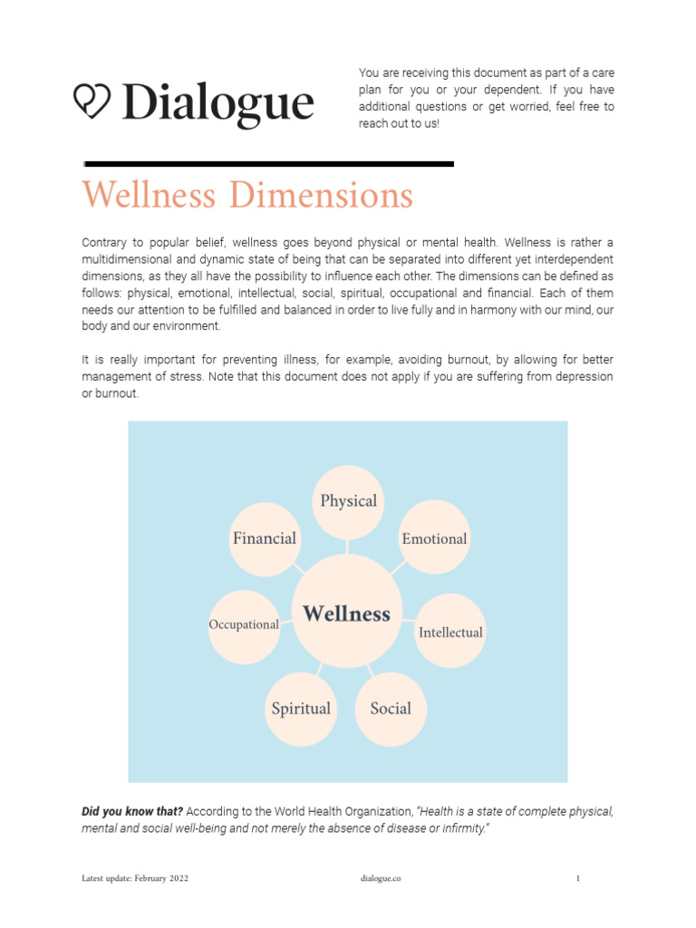 Wellness Dimensions | PDF | Occupational Burnout | Psychological Concepts