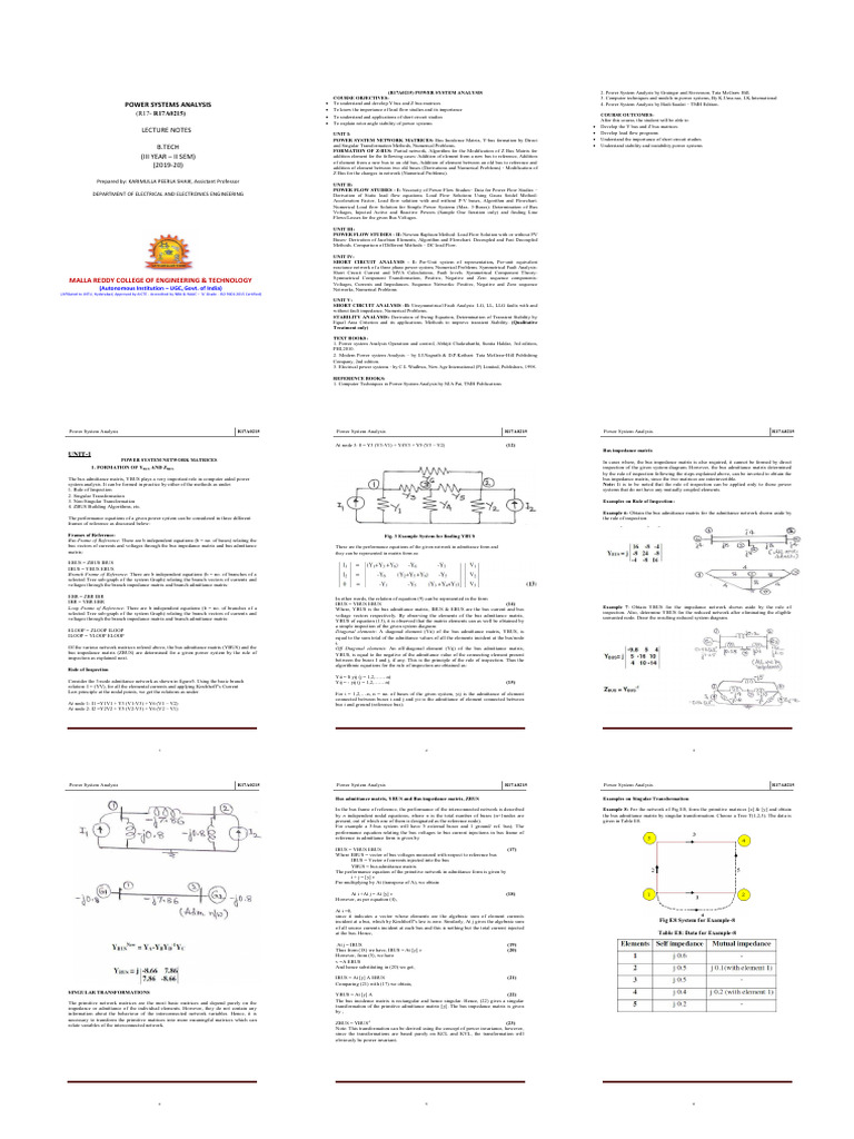 Power System Analysis Notes | PDF | Matrix (Mathematics) | Electrical ...