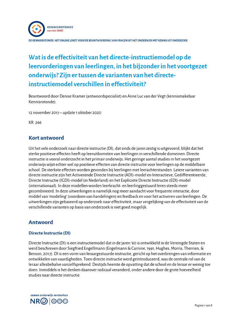 Effectiviteit Van Het Directe-Instructiemodel | PDF