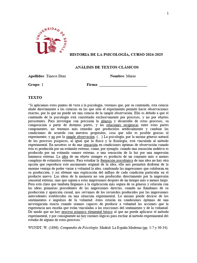 Cuest 3 WUNDT 24 25 | PDF | Sicología | Mente