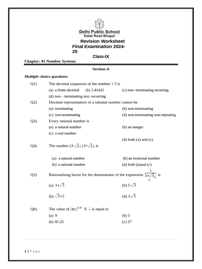 IX REVISION SHEET CH 01 | PDF | Numbers | Rational Number