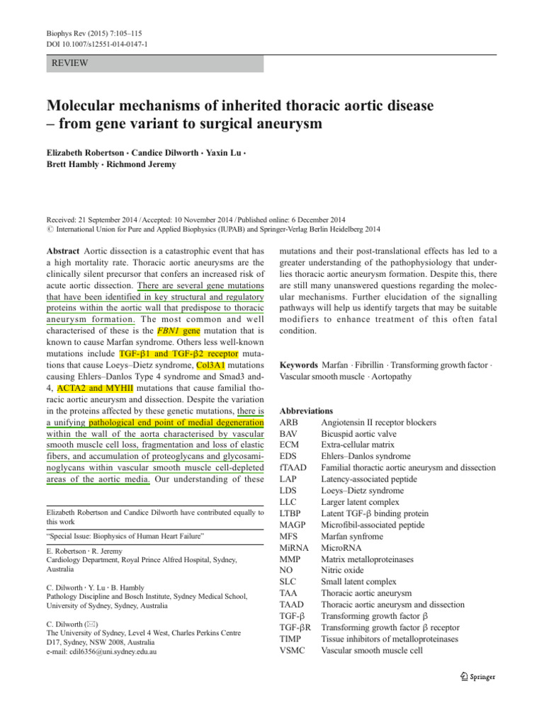 2015-Review-Molecular Mechanisms of Inherited Thoracic Aortic d | PDF | Transforming Growth ...