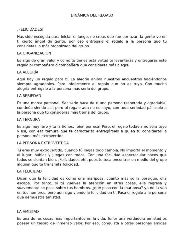 Dinámica Del Regalo | PDF | Felicidad