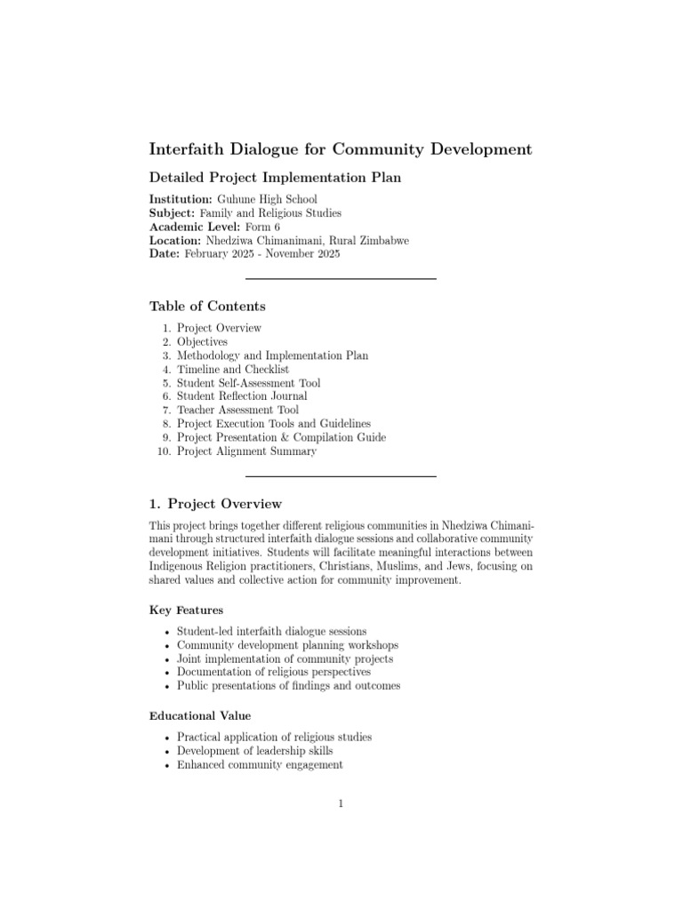 Interfaith Dialogue Project Plan | PDF | Community | Methodology