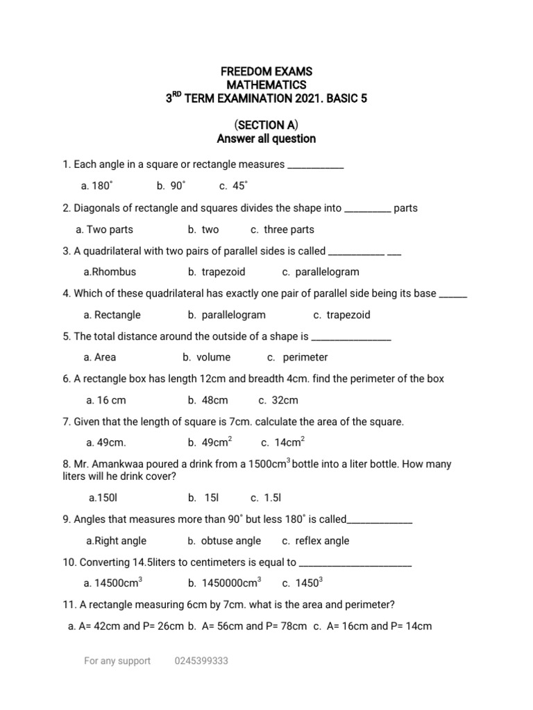 B5 Maths T3 Sample Exams | PDF | Rectangle | Area