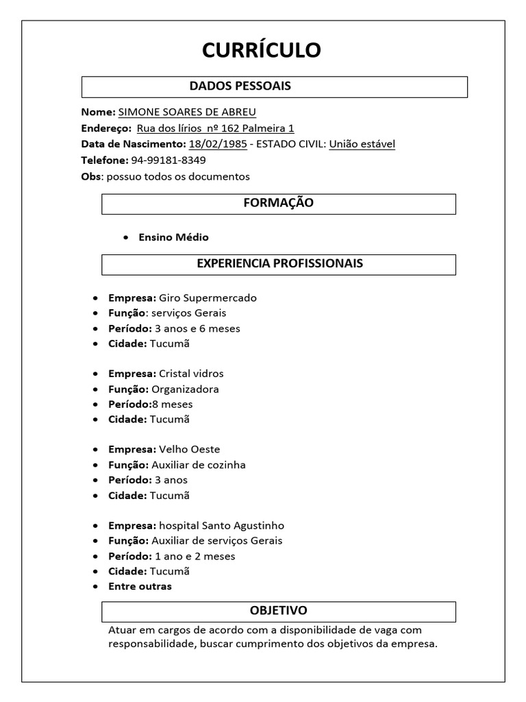 CURRÍCULO simone | PDF