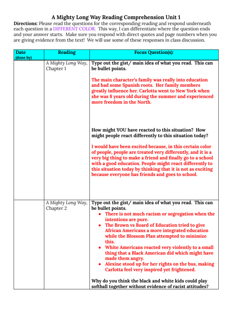 A Mighty Long Way Reading CHP 1-5 | PDF | Society Of The United States