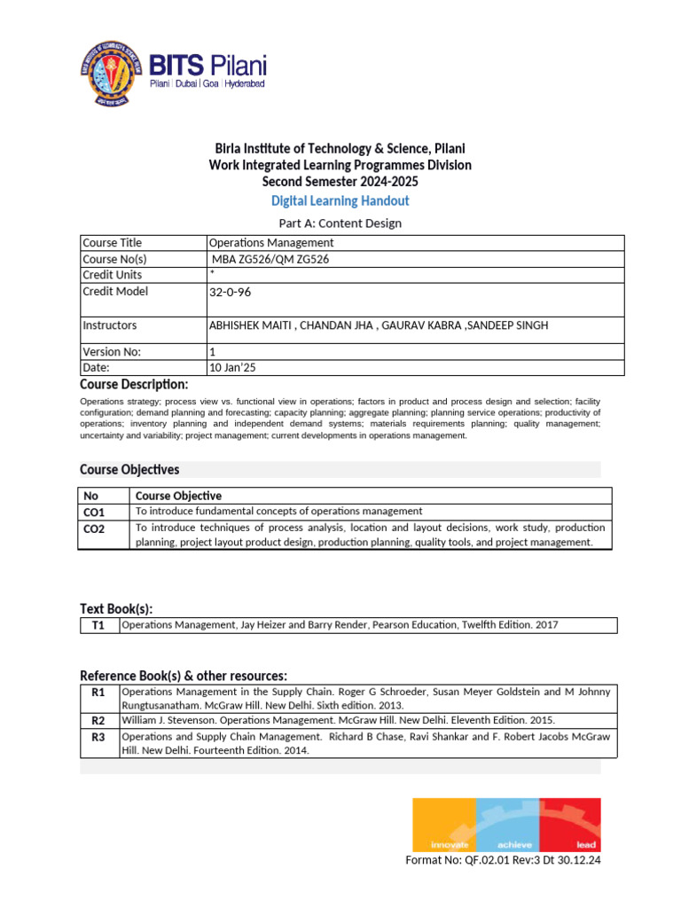 MBA ZG526 COURSE HANDOUT | PDF | Inventory | Lean Manufacturing