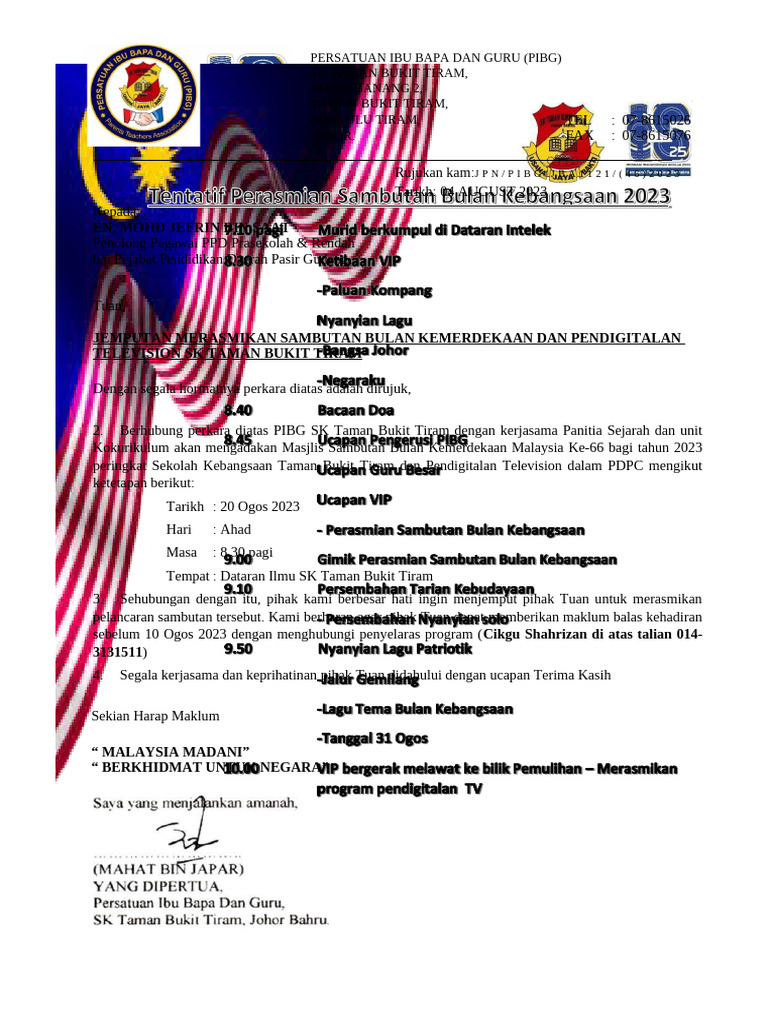 Jemputan Bulan Kemerdekaan SK Taman Bukit Tiram (En Jefrin Bin Saat) | PDF