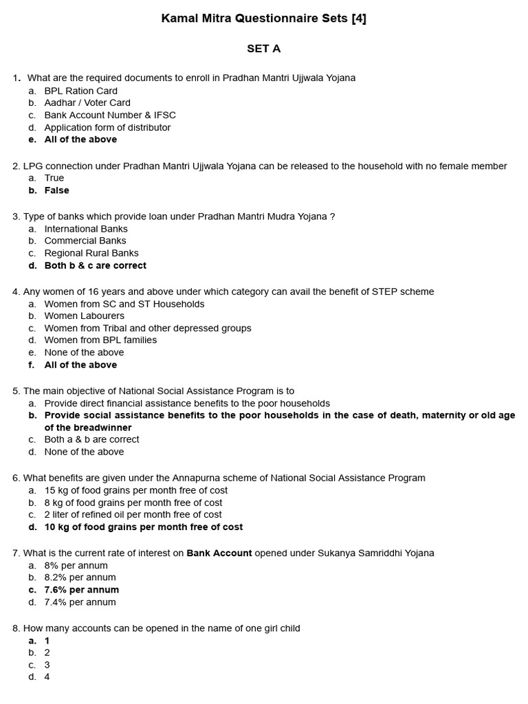 Government Schemes Questionnaire Set | PDF | Government Of India ...