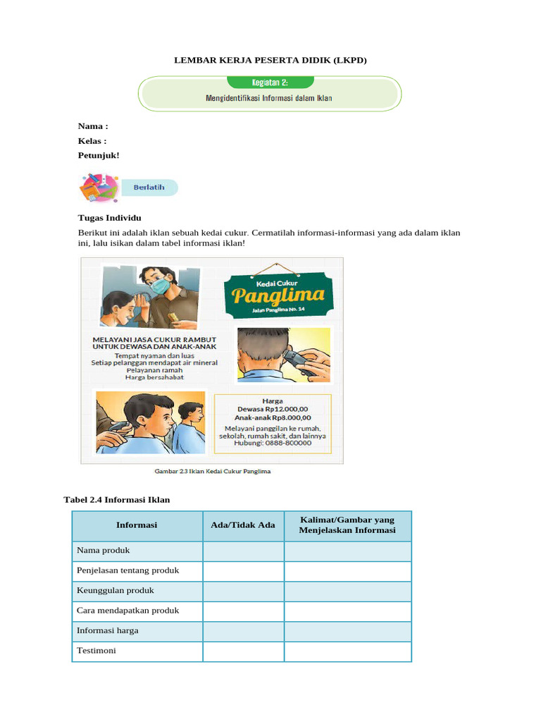 LKPD 1 Teks Iklan | PDF