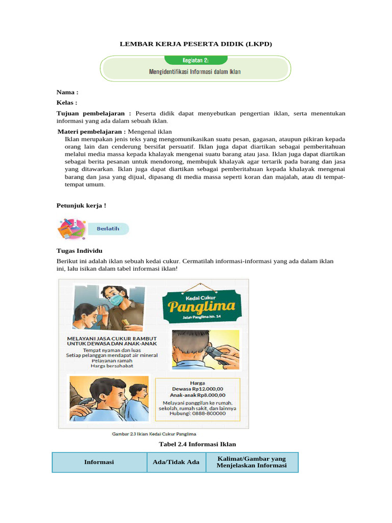 LKPD Bab 2 TP 1 Menentukan Informasi Dalam Iklan | PDF