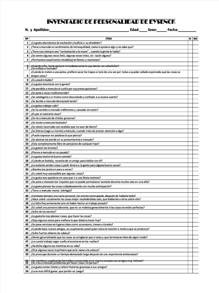Inventario de Personalidad de Eysenck | PDF